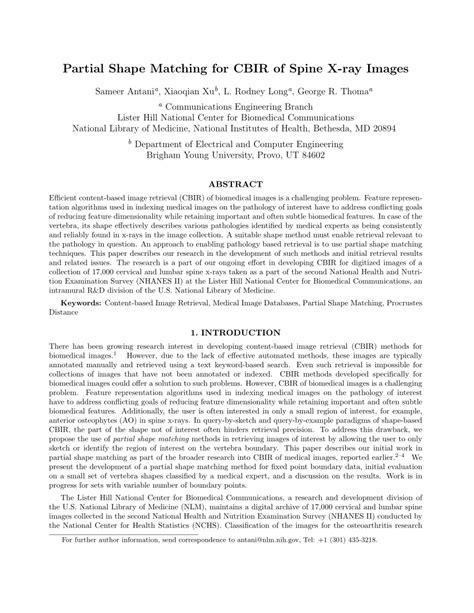 Pdf Partial Shape Matching For Cbir Of Spine X Ray Images