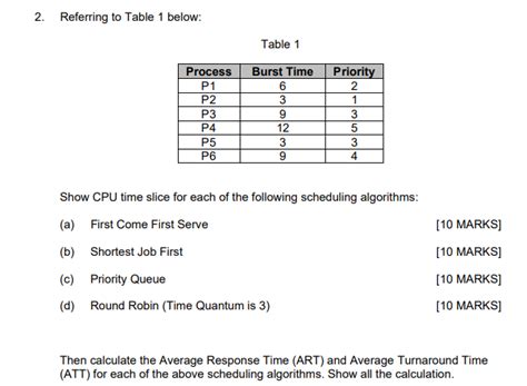 2 Referring To Table 1 Below Table 1 Show Cpu Time