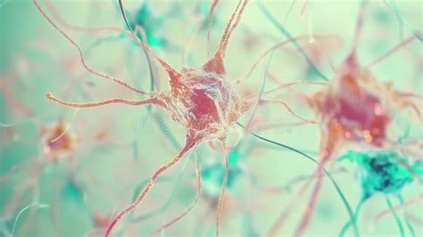Close Up Of Glowing Neuron Synapses With Vibrant Neurotransmitters In