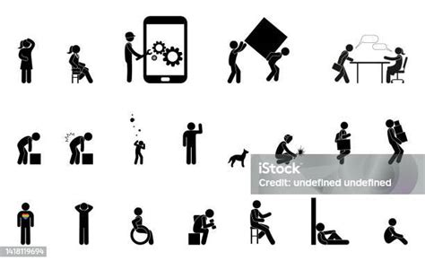 스틱 피겨 맨 아이콘 다양한 포즈와 상황의 사람들 인간 실루엣 세트 가지 식물 부위에 대한 스톡 벡터 아트 및 기타 이미지 가지 식물 부위 개념 개체 그룹 Istock