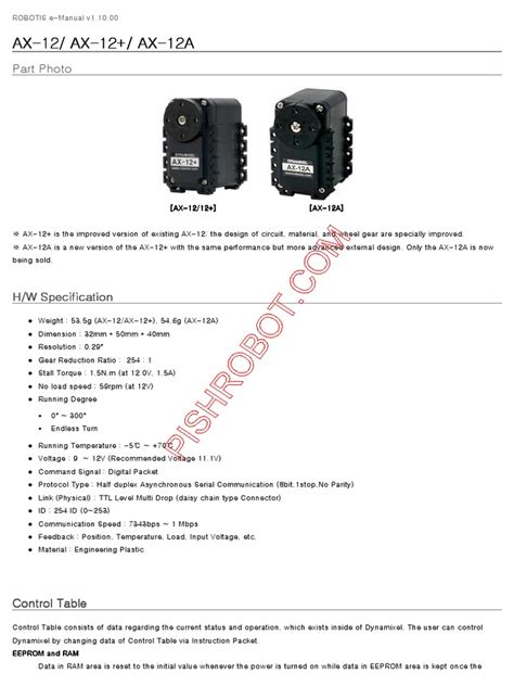 Dynamixel Ax 12a Pdf Network Packet Bit Rate