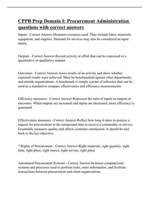 Cppb Prep Domain I Procurement Administration Questions With Correct