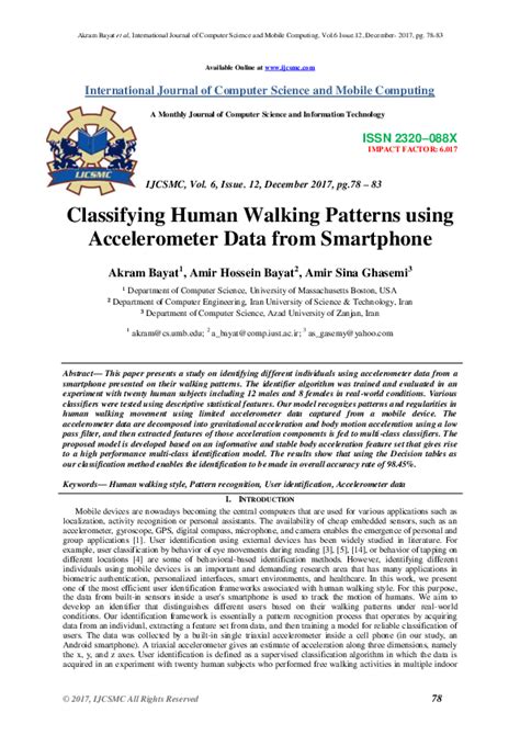 Pdf Classifying Human Walking Patterns Using Accelerometer Data From
