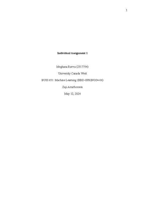 Ml Assignment 1 Individual Assignment 1 Meghana Ravva 2317794