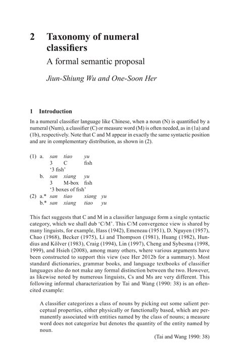 Pdf Taxonomy Of Numeral Classifiers