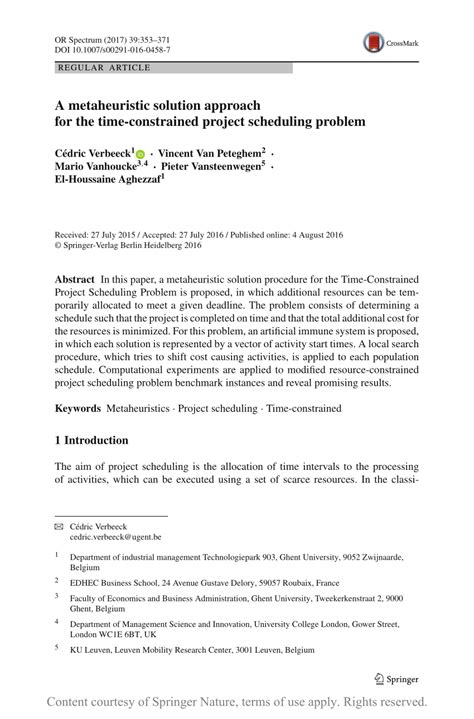 A Metaheuristic Solution Approach For The Time Constrained Project