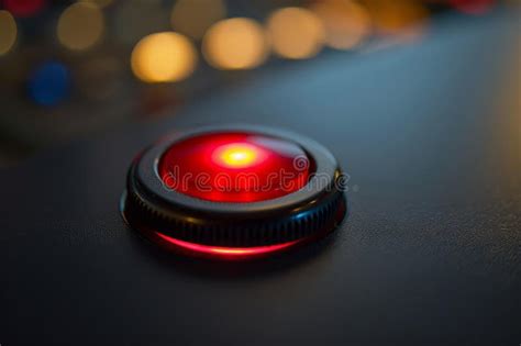 Red Button Glowing On A Control Panel With Lights In The Background Stock Image Image Of Close