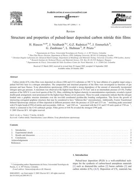 Pdf Structure And Properties Of Pulsed Laser Deposited Carbon Nitride
