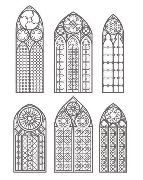 Download The Gothic Windows Outline Set Silhouette Of Vintage Stained