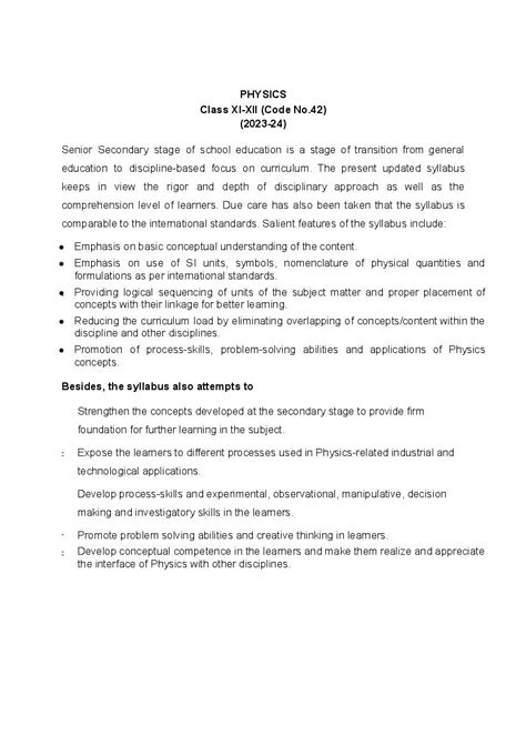 Cbse Class 12 Physics Syllabus 2024 Pdf Download Here