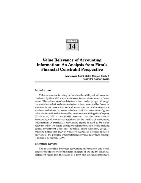 Pdf Value Relevance Of Accounting Information An Analysis From Firm