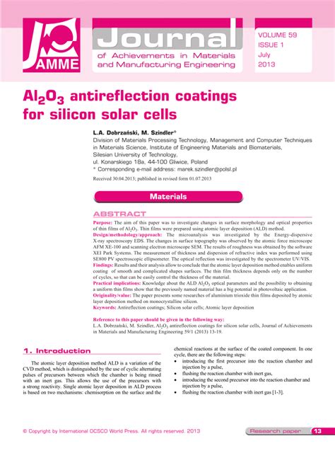 Pdf Al2o3 Antireflection Coatings For Silicon Solar Cells