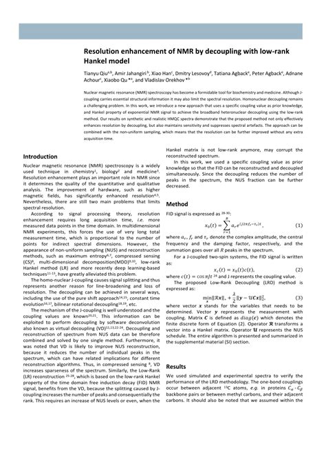 Pdf Resolution Enhancement Of Nmr By Decoupling With Low Rank Hankel