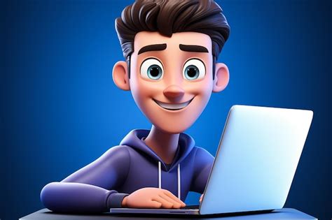 Premium Photo 3d Male Cartoon Character Working On Laptop