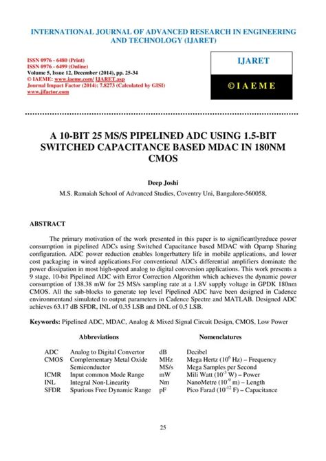 A BIT MS S PIPELINED ADC USING BIT SWITCHED CAPACITANCE BASED