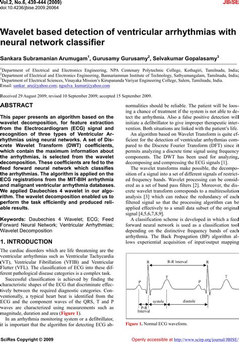 Wavelet Based Detection Of Ventricular Arrhythmias With Neural Network Classifier