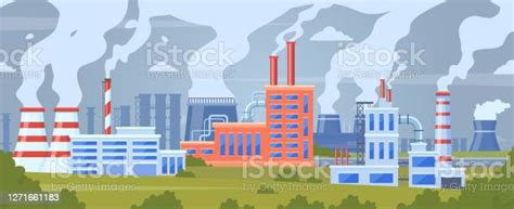 공장 대기 오염 산업 스모그 오염 오염된 도시 경관 굴뚝 파이프 공장 독성 연기 구름 벡터 일러스트 공장 산업 건물에 대한 스톡 벡터 아트 및 기타 이미지 Istock