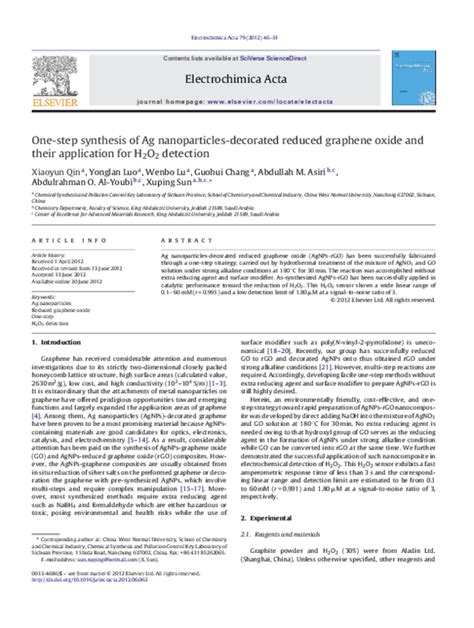 Pdf One Step Synthesis Of Ag Nanoparticles Decorated Reduced Graphene