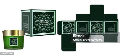 포장 디자인 럭셔리 템플릿과 이랑 상자와 함께 녹색 화장품 용기에 라벨 일러스트 벡터입니다 창의력에 대한 스톡 벡터 아트 및