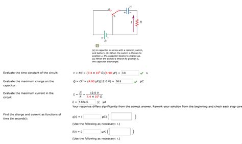 Solved A A Capacitor In Series With A Resistor Switch Chegg Com
