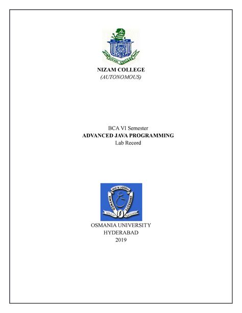 Adv Java Lab Record Nizam College Autonomous Bca Vi Semester