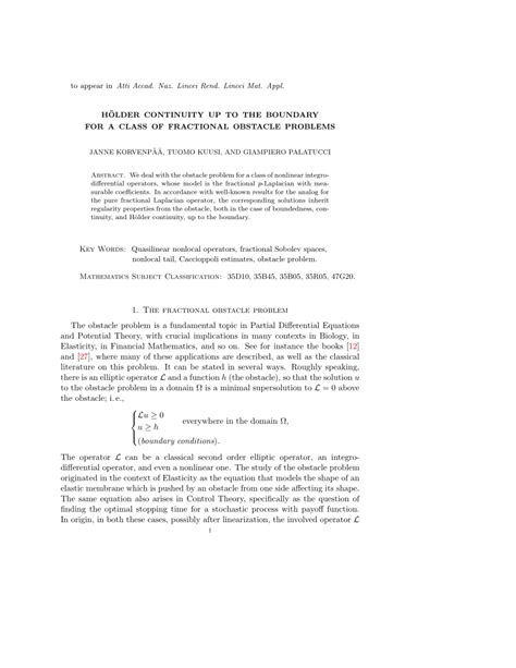Pdf Hölder Continuity Up To The Boundary For A Class Of Fractional Obstacle Problems