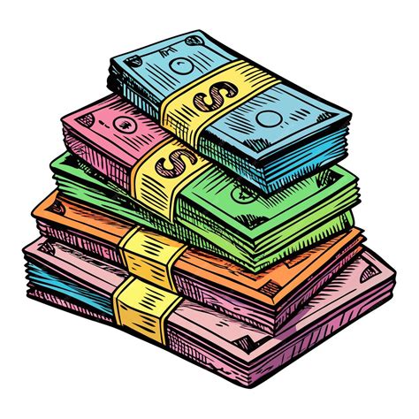 Colorful Stacks Of Money In Retro Illustration Style Vibrant Currency