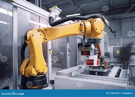 Robotic Arm Assembling Component For Aircraft In Futuristic Factory