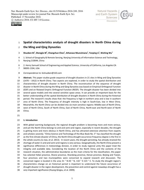 Pdf Spatial Characteristics Analysis Of Drought Disasters In North China During The Ming And