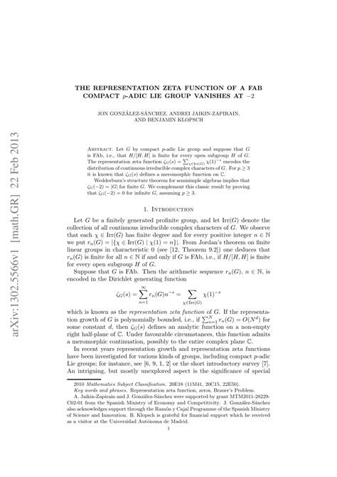 Pdf The Representation Zeta Function Of A Fab Compact P Adic Lie Group Vanishes At 2