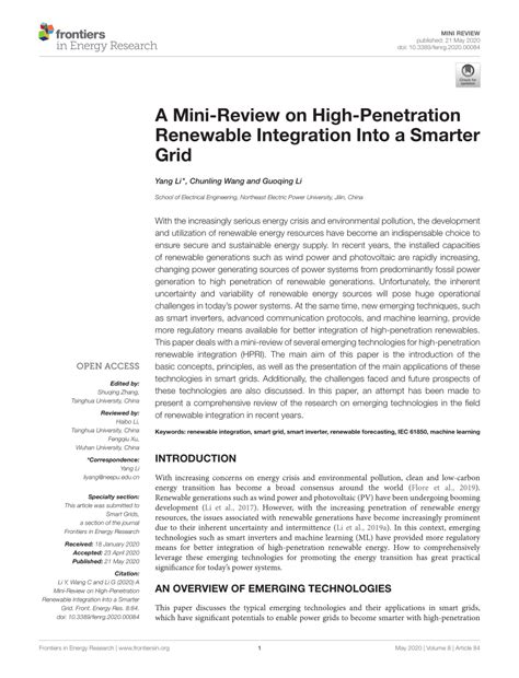 Pdf A Mini Review On High Penetration Renewable Integration Into A Smarter Grid