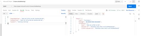 ms graph online meeting 403 forbidden error with message an error has