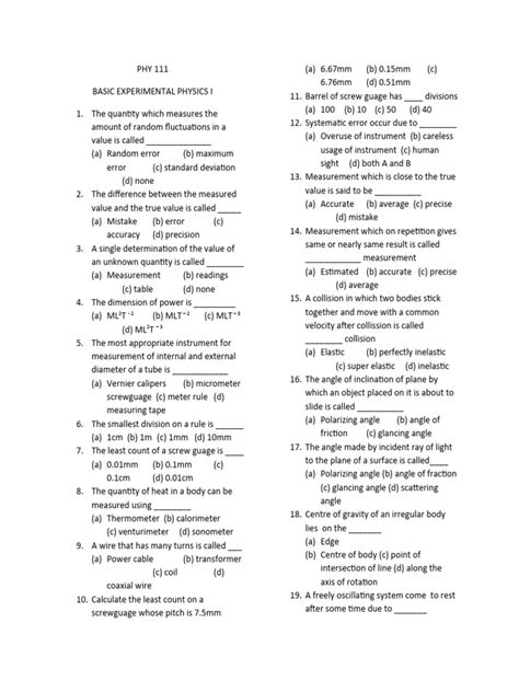 phy 111 exam pdf accuracy and precision observational error