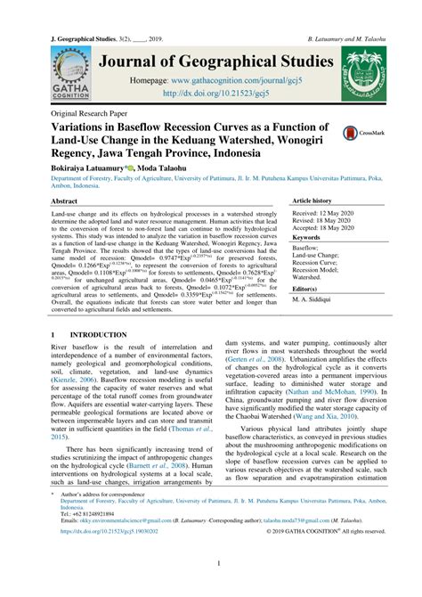 Pdf Variations In Baseflow Recession Curves As A Function Of Land Use