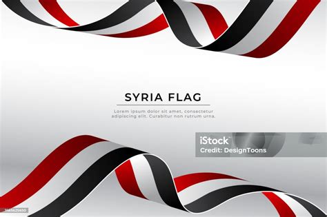 시리아 국기 디자인 흰색 배경에 물결 모양의 시리아 국기 현실적인 흔들리는 리본 또는 시리아의 국기와 배너 독립 기념일 3차원
