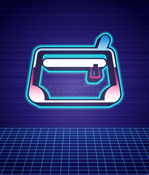 Retro Style Cosmetic Bag Icon Isolated Futuristic Landscape Background 80s Fashion Party Stock