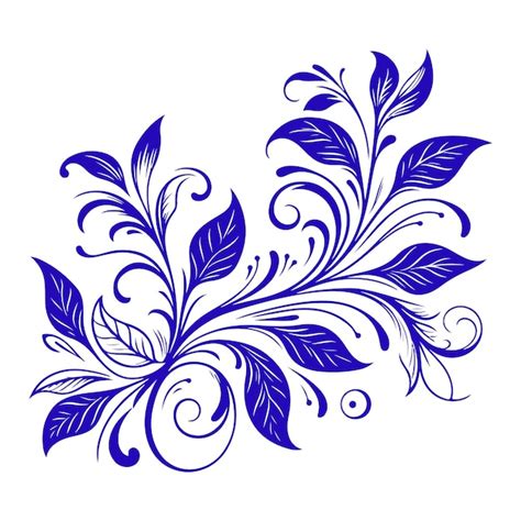 Premium Vector Hand Draw Of Beautiful Floral Ornament Blue Leaves Contour Flower Leaf