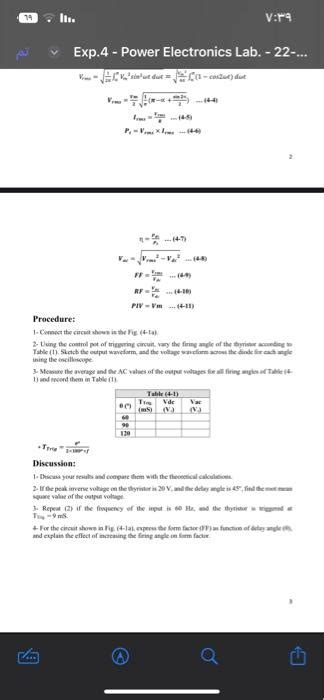 Experiment (4) Controlled Rectifiers - Single Phase | Chegg.com