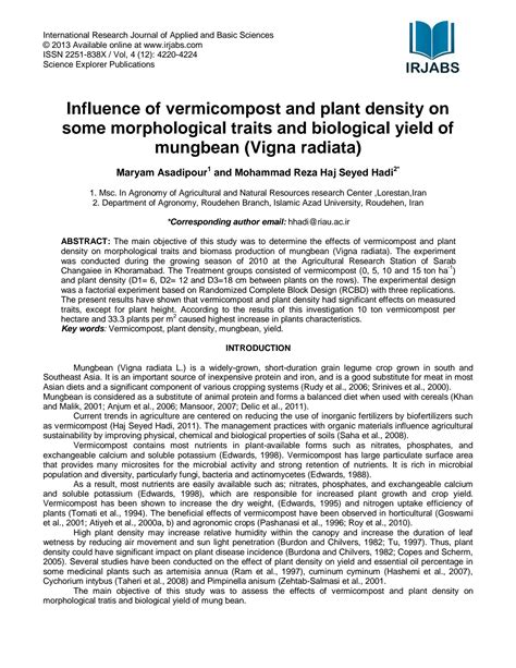 Solution Influence Of Vermicompost And Plant Density On Some