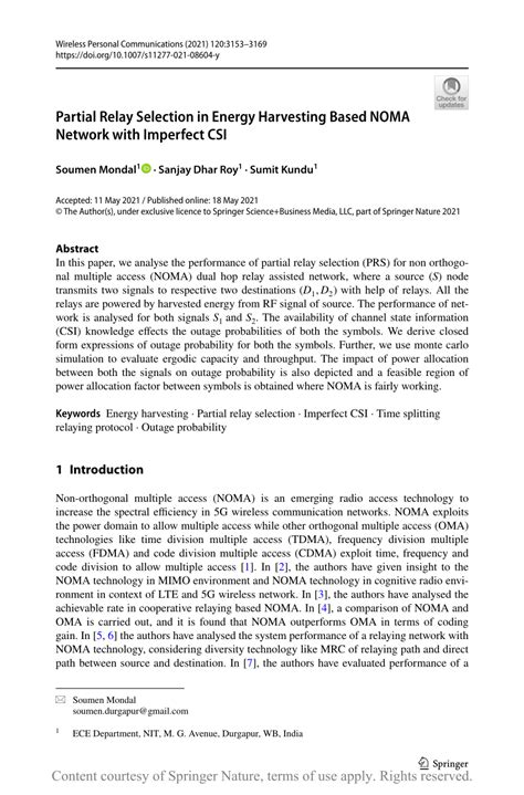Partial Relay Selection In Energy Harvesting Based Noma Network With Imperfect Csi Request Pdf