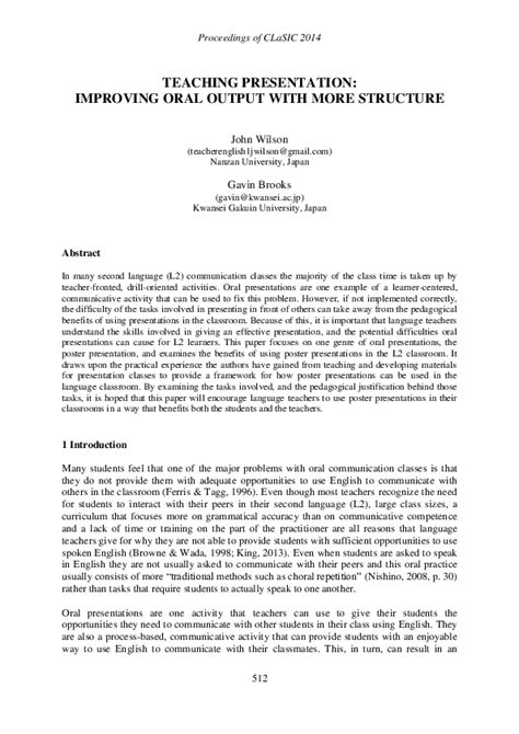 Pdf Teaching Presentation Improving Oral Output With More Structure