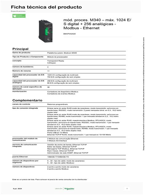 Schneider Electric Modicon M340 Bmxp342020 Pdf Estándares De Red Redes De Computadoras
