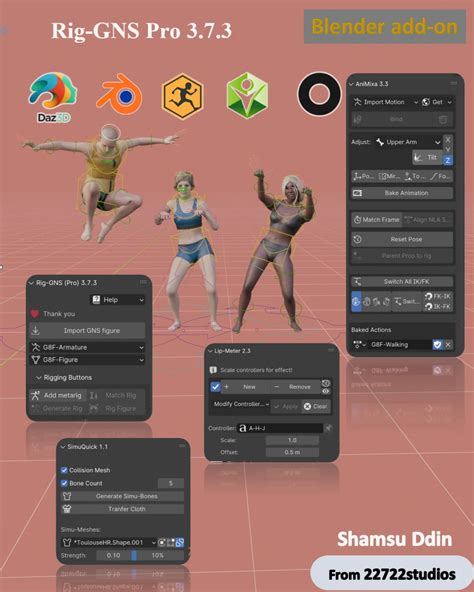 blender插件 rig gns 3 3 7 daz mixamo绑定动画桥接复制动作库同步 cg trove cgtrove