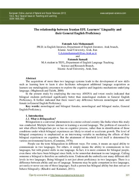 Pdf The Relationship Between Iranian Efl Learners Linguality And Their General English