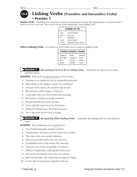 pdf 15 2 linking verbs transitive and intransitive verbs · name