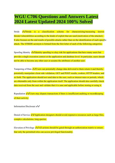 WGU C Test Questions And Answers Updated WGU C Secure Software Design Pre Assessment