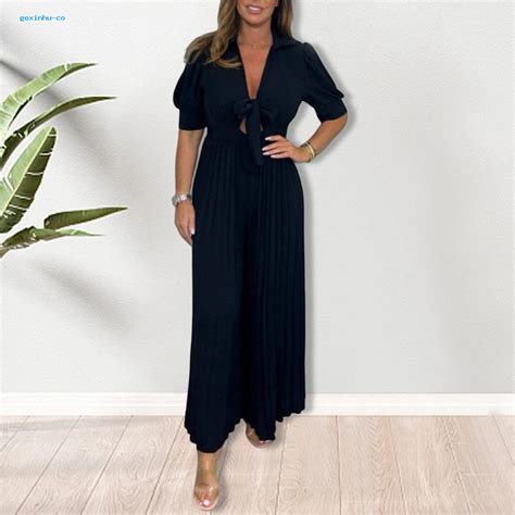 Ge Lady Low Cut Jumpsuit Loose Fit Jumpsuit Sexy Lace Up Wide Leg