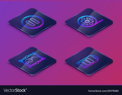 Set Isometric Line Pause Button Picture Landscape Vector Image