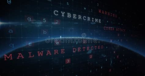 Image Of Cyber Attack Warning Scopes Scanning And Data Processing Over Globe Stock Image