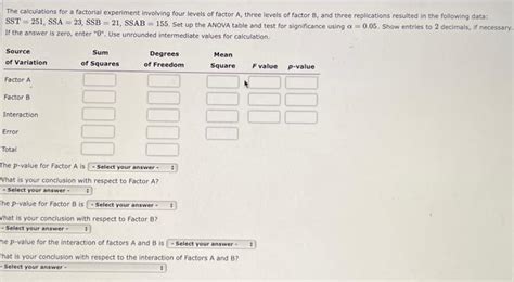 Solved The Calculations For A Factorial Experiment Involving Chegg Com